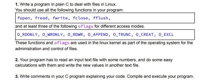 Solved 1. Write a program in plain C to deal with files in | Chegg.com