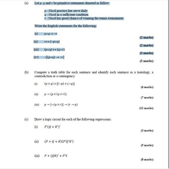 Solved (a) Let p. and r be primitive statements denoted as | Chegg.com