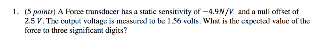 Solved 1. (5 points) A Force transducer has a static | Chegg.com