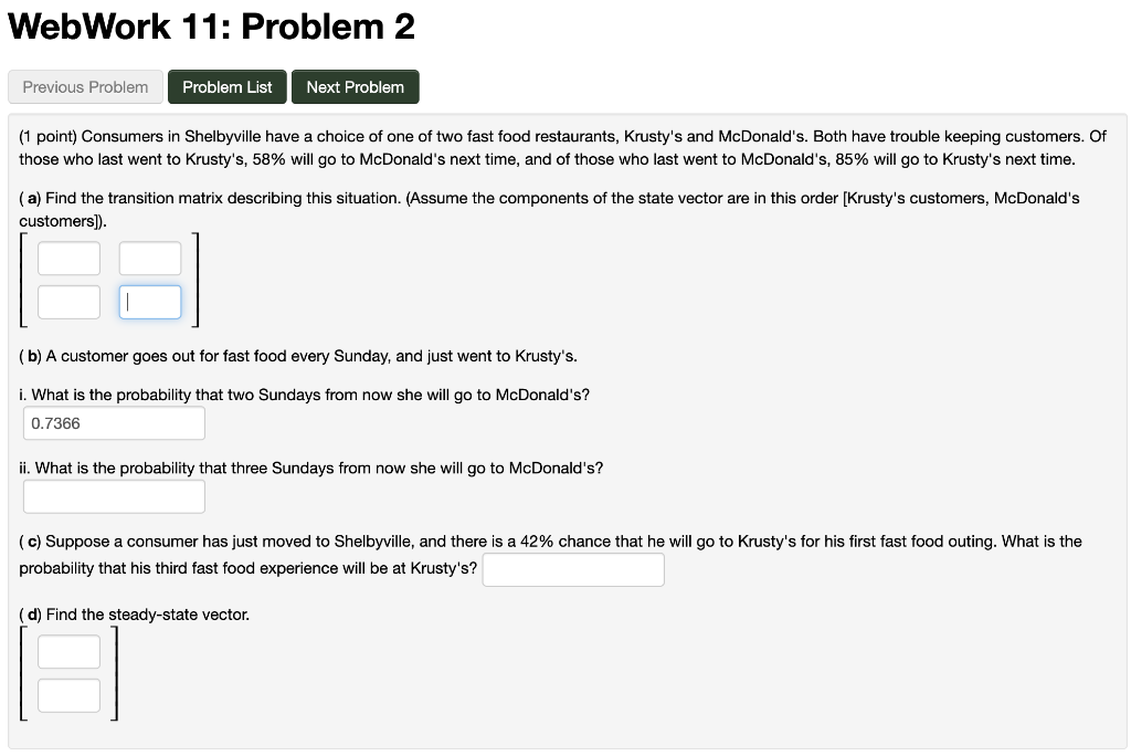 Solved WebWork 11: Problem 2 Previous Problem Problem List | Chegg.com