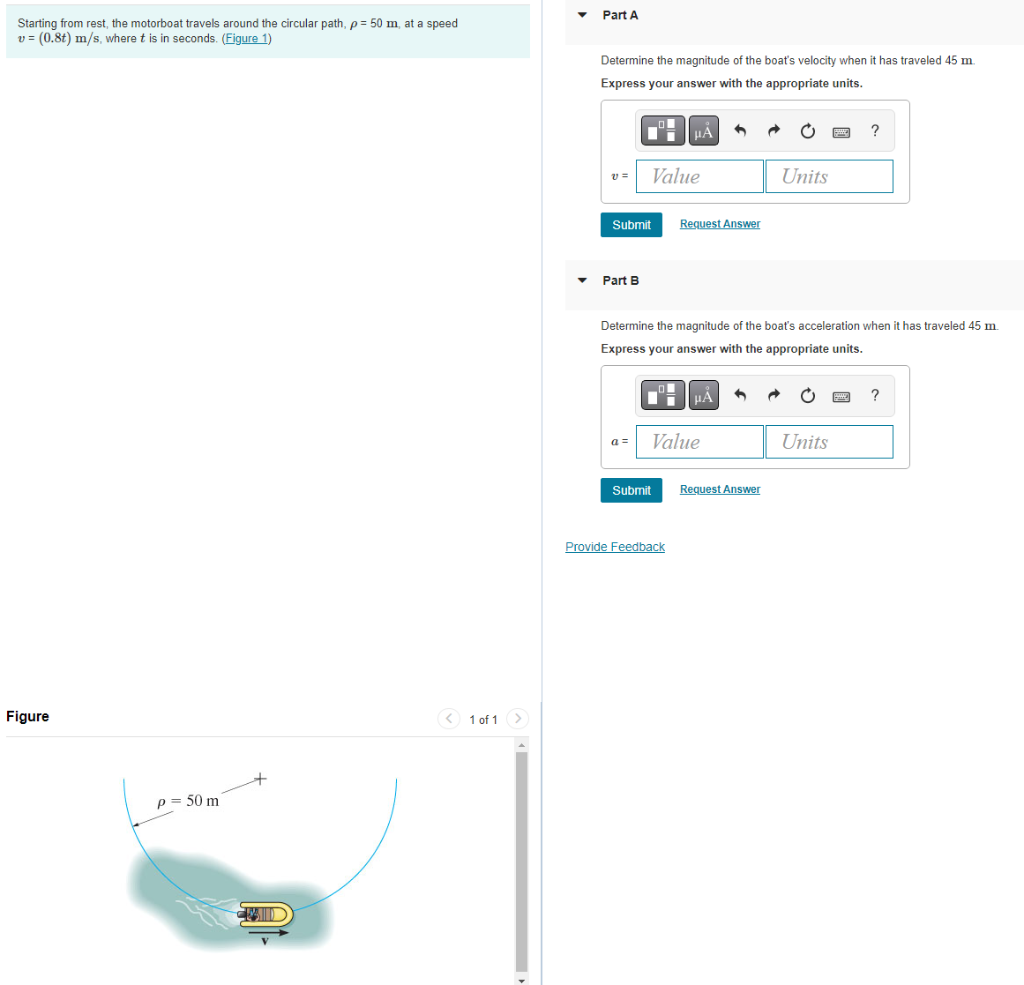 Solved Starting from rest, the motorboat travels around the | Chegg.com