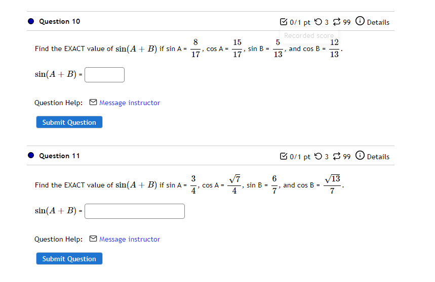Solved Question 10 B0/1 pt 399 Details Recorded score 5 12 | Chegg.com Solved Question 10 B0/1 pt 399 Details Recorded score 5 12 | Chegg.com