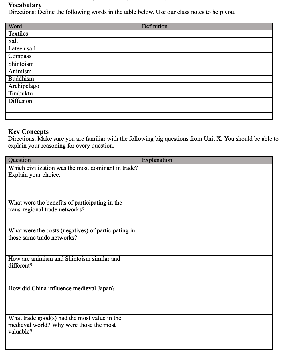 Vocabulary Directions: Define the following words in | Chegg.com
