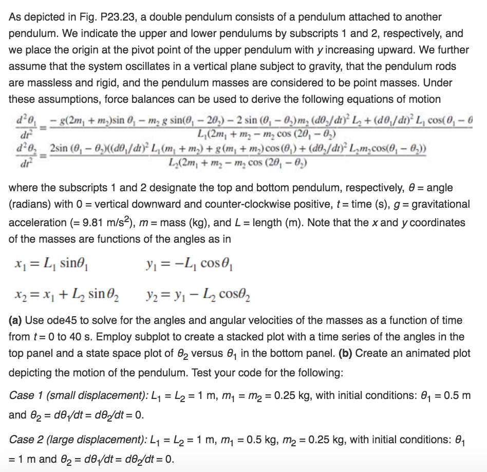 As depicted in Fig. P23.23, a double pendulum | Chegg.com