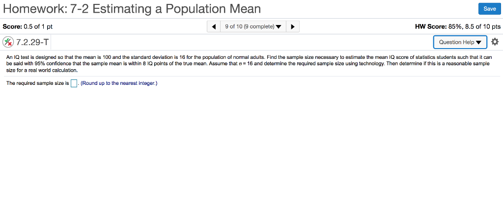 Solved Homework: 7-2 Estimating a Population Mean Save | Chegg.com