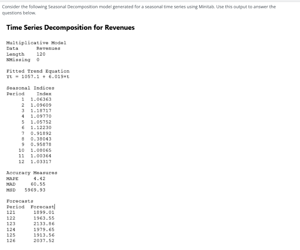 Solved Consider the following Seasonal Decomposition model | Chegg.com