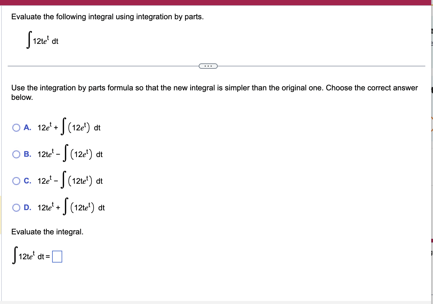 Solved Evaluate the following integral using integration by | Chegg.com