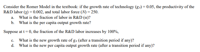 Solved Consider the Romer Model in the textbook: if the | Chegg.com