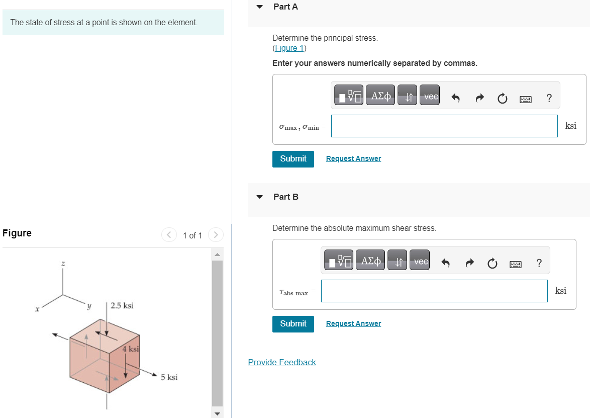 Solved The state of stress at a point is shown on the | Chegg.com