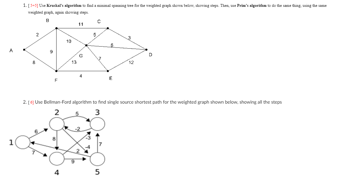 Solved weighted graph, again showing steps. 2. [ 6] Use | Chegg.com