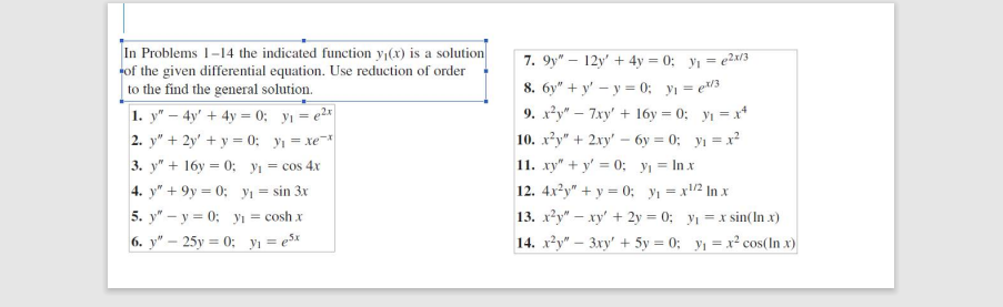 Solved In Problems 1-14 the indicated function y1(x) is a | Chegg.com