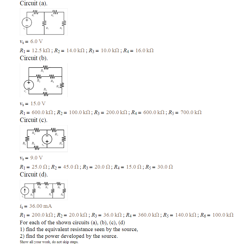 Solved Circuit (a). vs=6.0 | Chegg.com