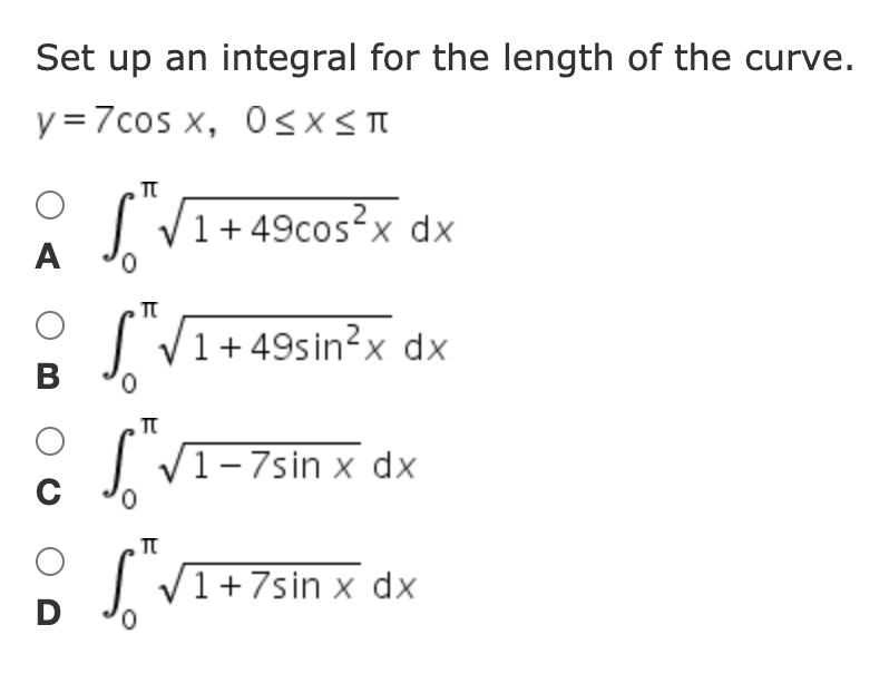 Solved Set up an integral for the length of the curve. y = | Chegg.com