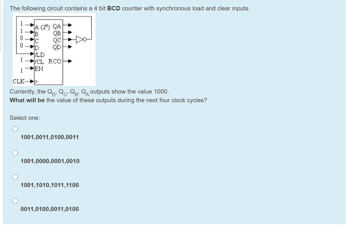 Solved The following circuit contains a 4 bit BCD counter | Chegg.com