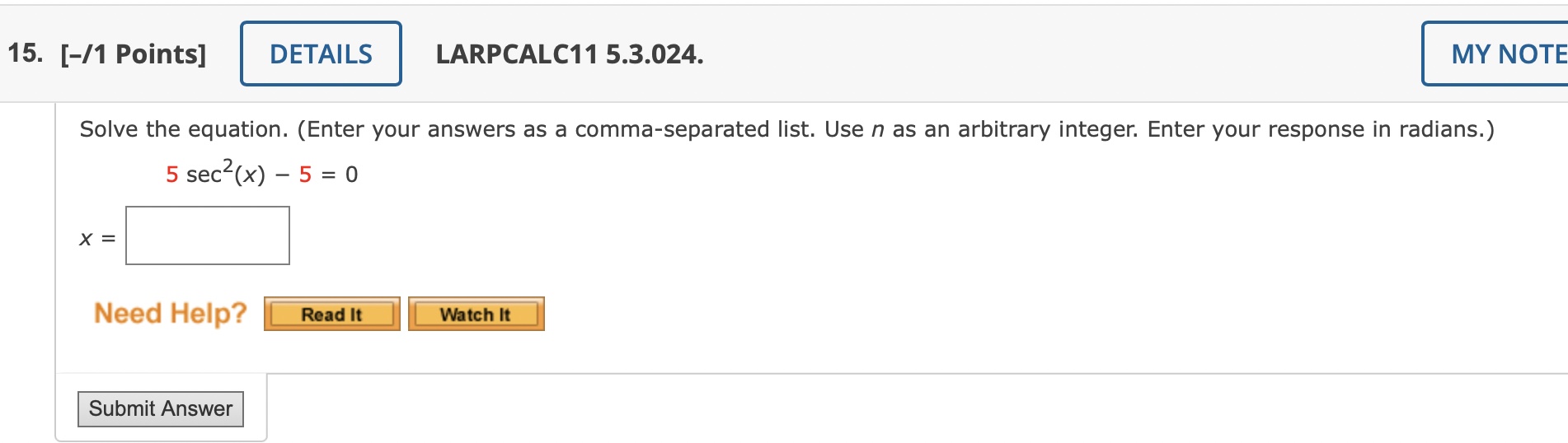 Solved Solve the equation. (Enter your answers as a | Chegg.com