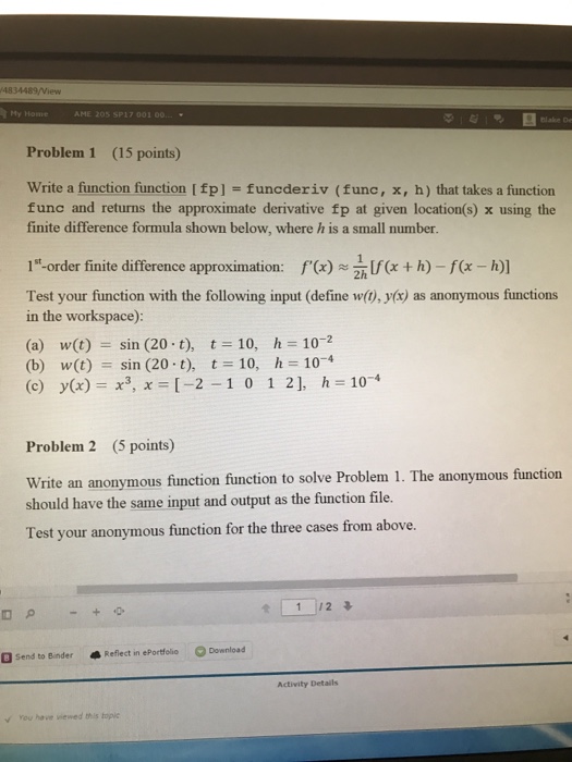 Write a function function [fp] = funcderiv (func, x, | Chegg.com
