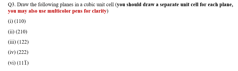 Solved Q3. Draw the following planes in a cubic unit cell | Chegg.com