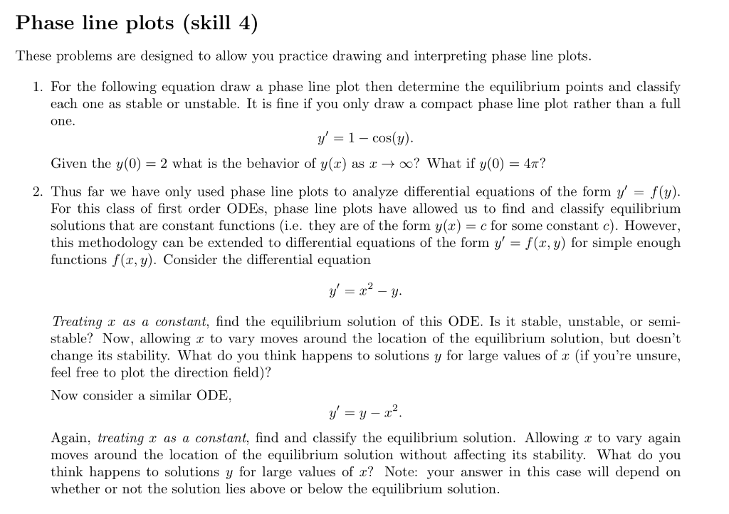 Solved Phase line plots (skill 4) These problems are | Chegg.com