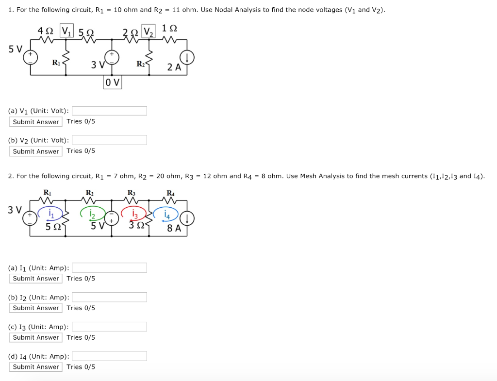 Solved 1. For the following circuit, R1 10 ohm and R2-11 | Chegg.com