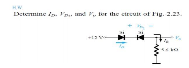 Solved H.W: Determine Id, VD2, and V. for the circuit of | Chegg.com