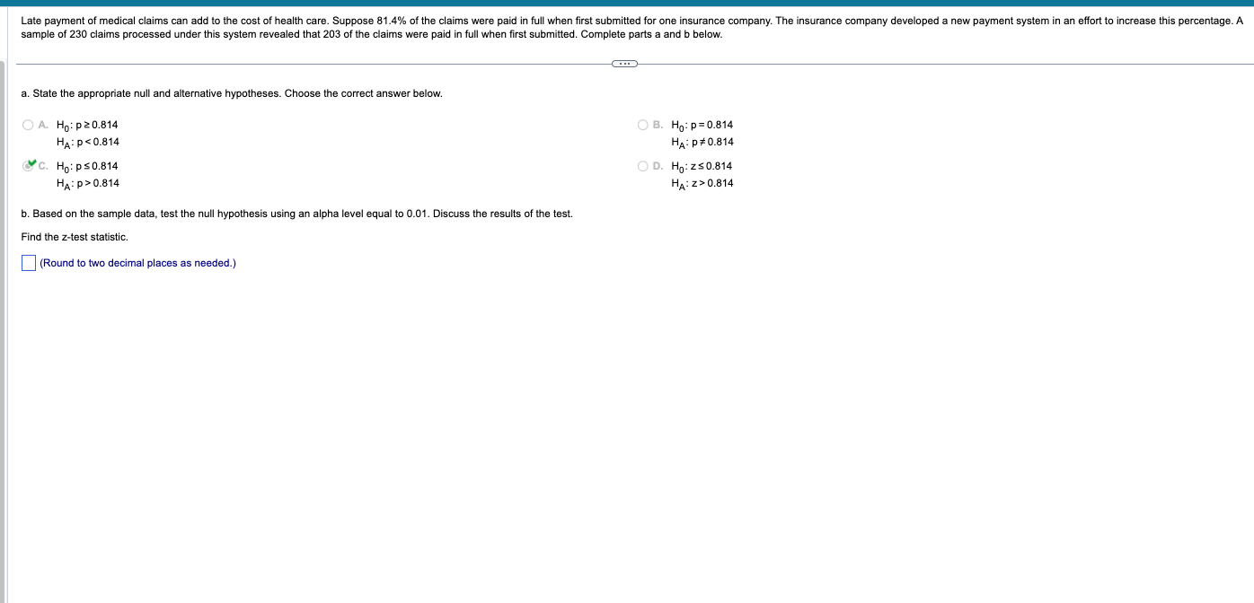 Solved sample of 230 claims processed under this system | Chegg.com