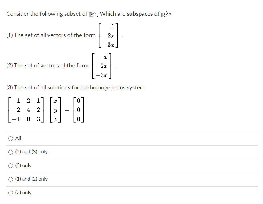 Solved Consider the following subset of R3. Which are | Chegg.com