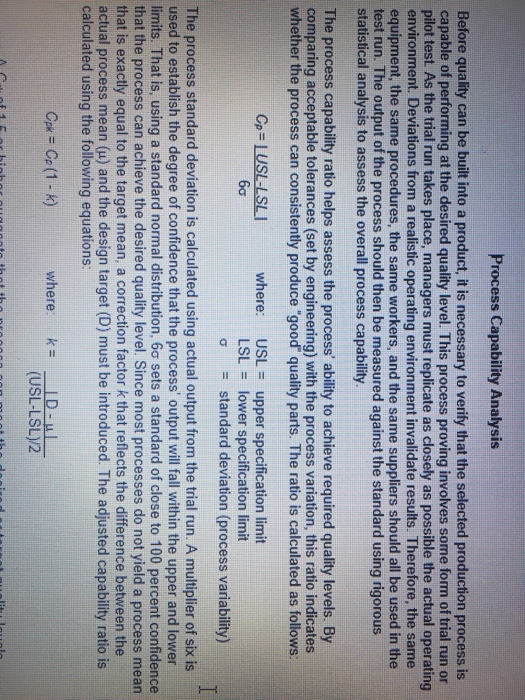 Solved Process Capability Analysis Before quality can be | Chegg.com