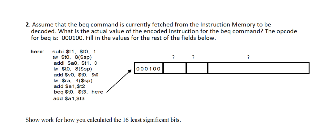 Solved 2. Assume that the beq command is currently fetched | Chegg.com
