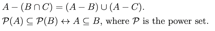 Solved A−(B∩C)=(A−B)∪(A−C) P(A)⊆P(B)↔A⊆B, where P | Chegg.com