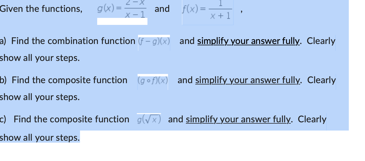 Solved Given the functions, g(x)=x−12−x and f(x)=x+11 a) | Chegg.com