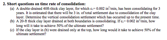 Solved 2. Short questions on time rate of consolidation: (a) | Chegg.com