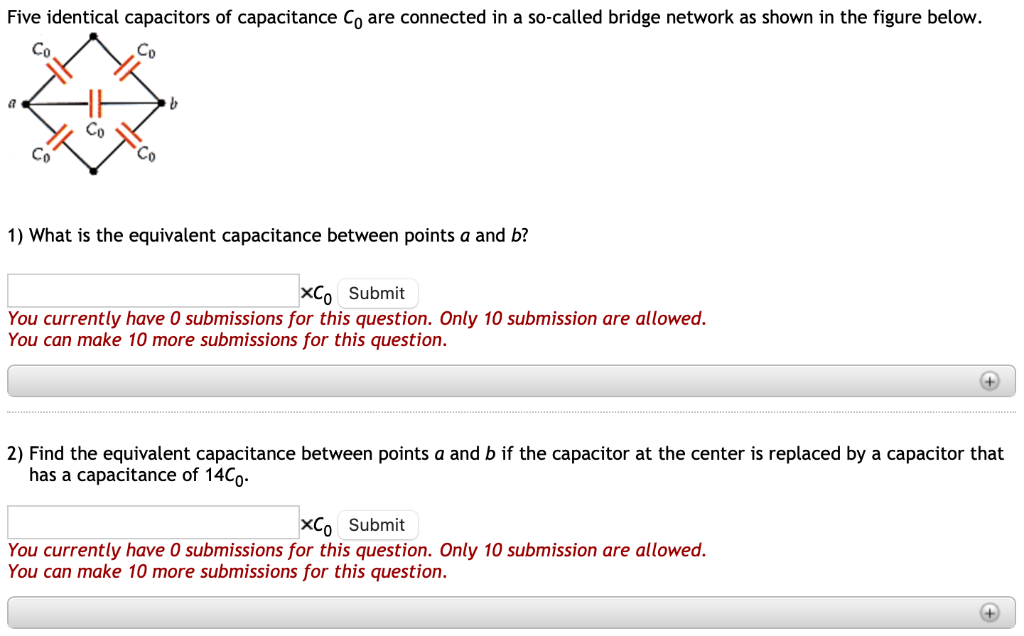 Solved Five identical capacitors of capacitance C0 are | Chegg.com