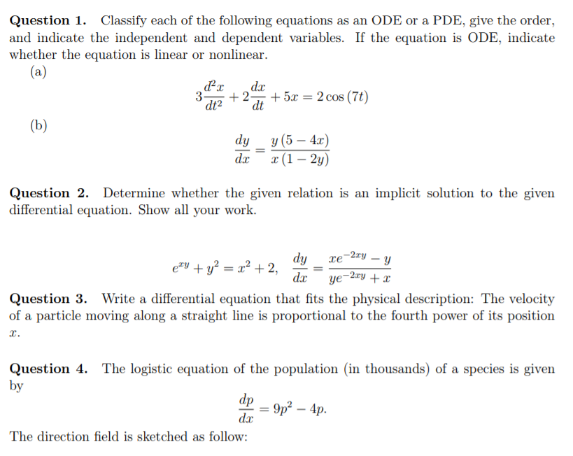 Solved Question 1. Classify each of the following equations | Chegg.com
