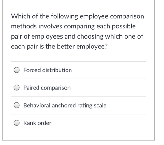Solved Which of the following employee comparison methods | Chegg.com