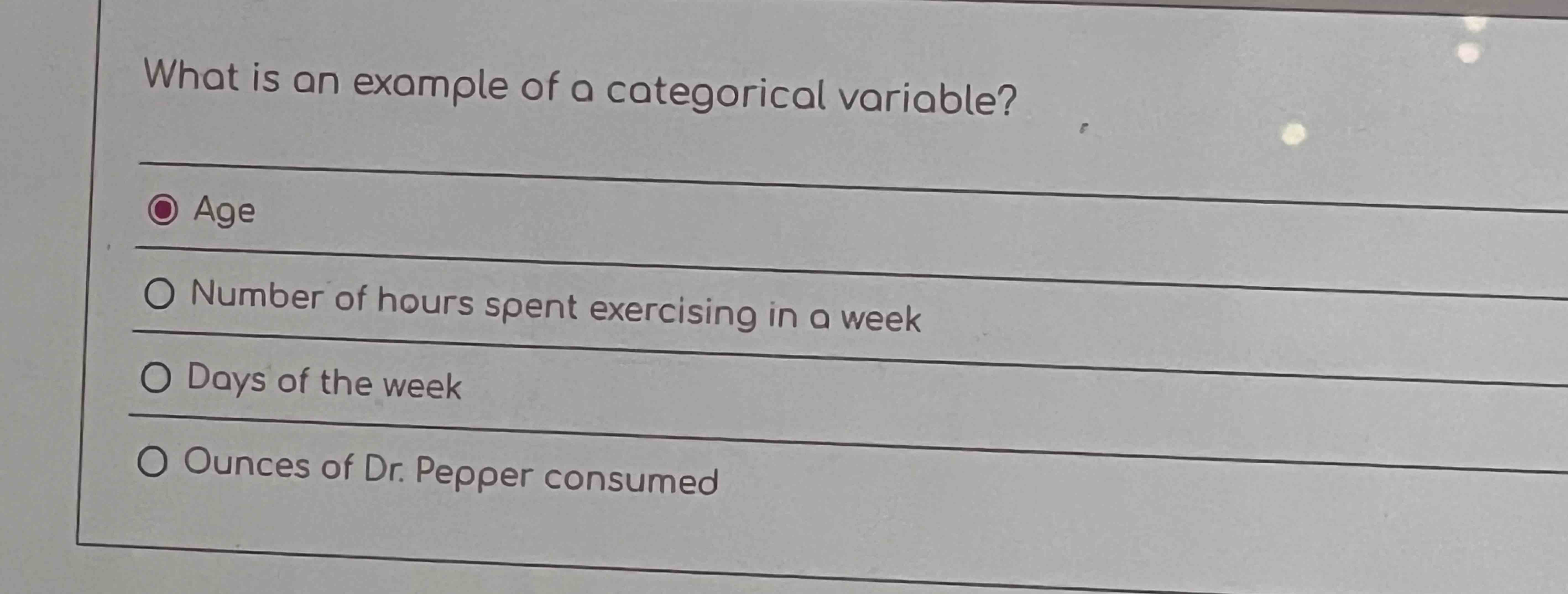 Solved What is an example of a categorical | Chegg.com