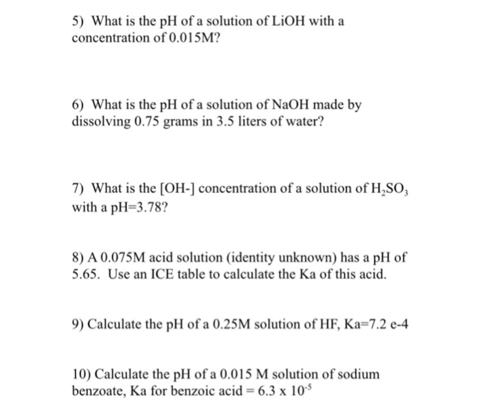 Solved 5) What is the pH of a solution of LiOH with a | Chegg.com