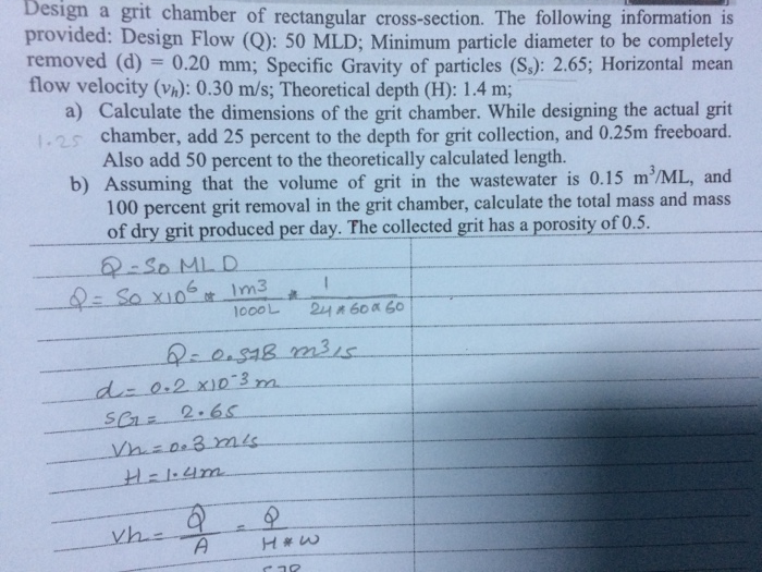 esign a grit chamber of rectangular cross-section. | Chegg.com