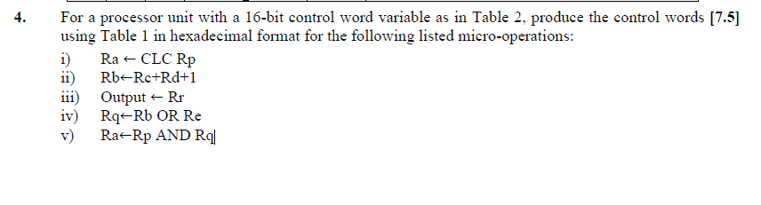 Solved For a processor unit with a 16-bit control word | Chegg.com