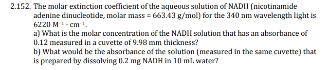 Solved 2.152. The molar extinction coefficient of the | Chegg.com