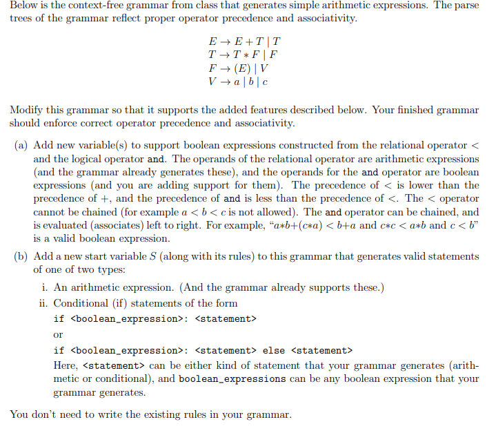 Solved Below is the context-free grammar from class that | Chegg.com