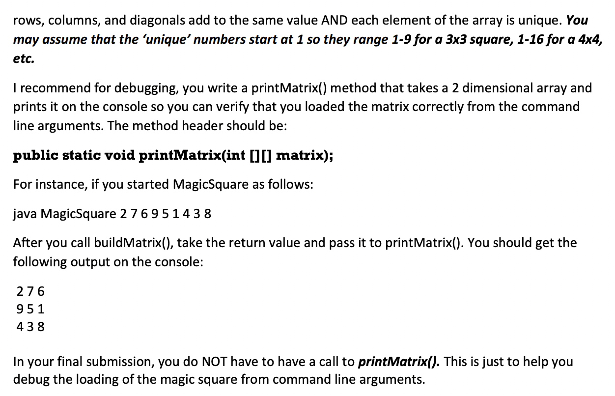 Solved Write A Class Called Magicsquare This Class Will 
