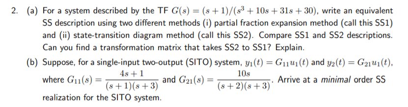 2. (a) For a system described by the TF G(S) = (s | Chegg.com