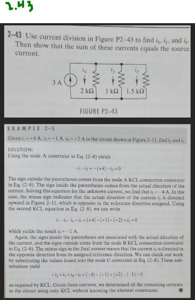 Solved 2-43 Use current division in Figure P2-43 to find | Chegg.com