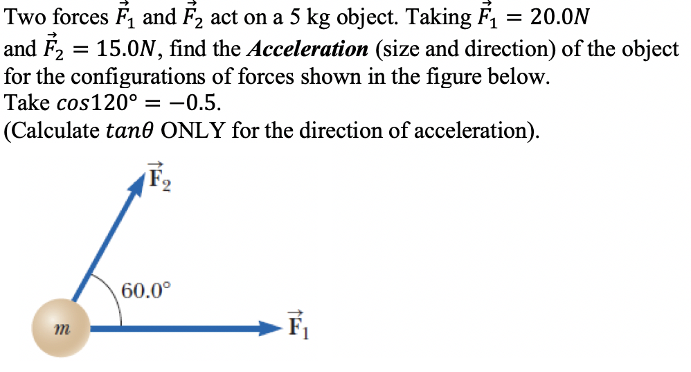 Solved Two Forces Fand F2 Act On A 5 Kg Object Taking F1
