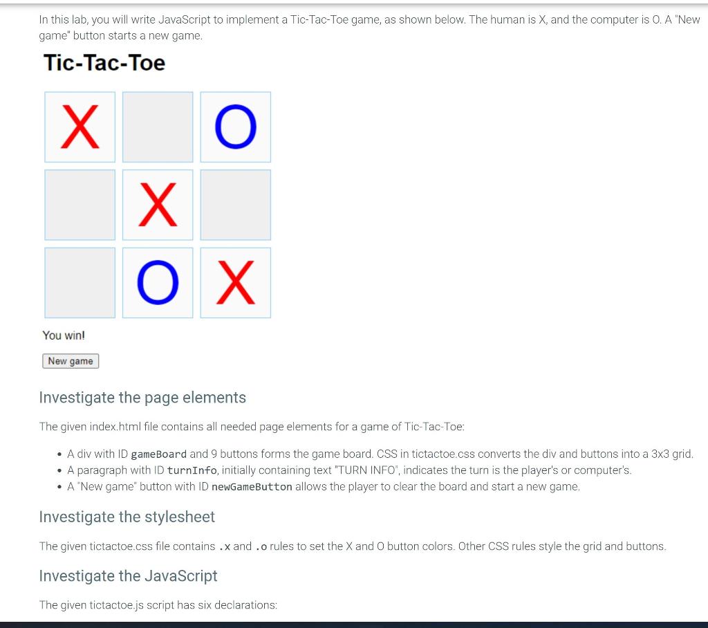 Solved In this lab, you will write JavaScript to implement a | Chegg.com