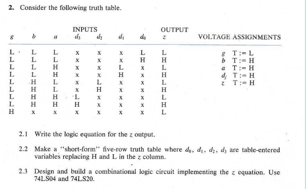 Solved 2. Consider the following truth table. INPUTS OUTPUT | Chegg.com