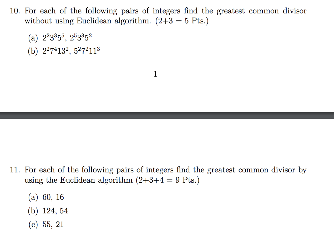 Solved 10. For each of the following pairs of integers find | Chegg.com