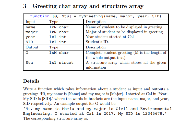 Solved 3 Greeting char array and structure array Details | Chegg.com