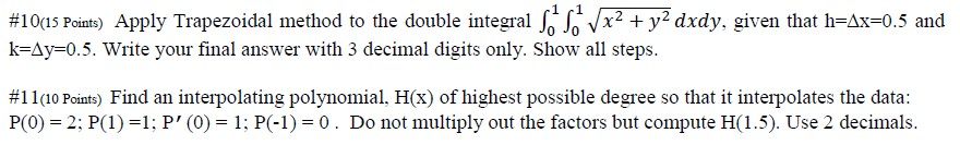 Solved #10(15 Points) Apply Trapezoidal method to the double | Chegg.com