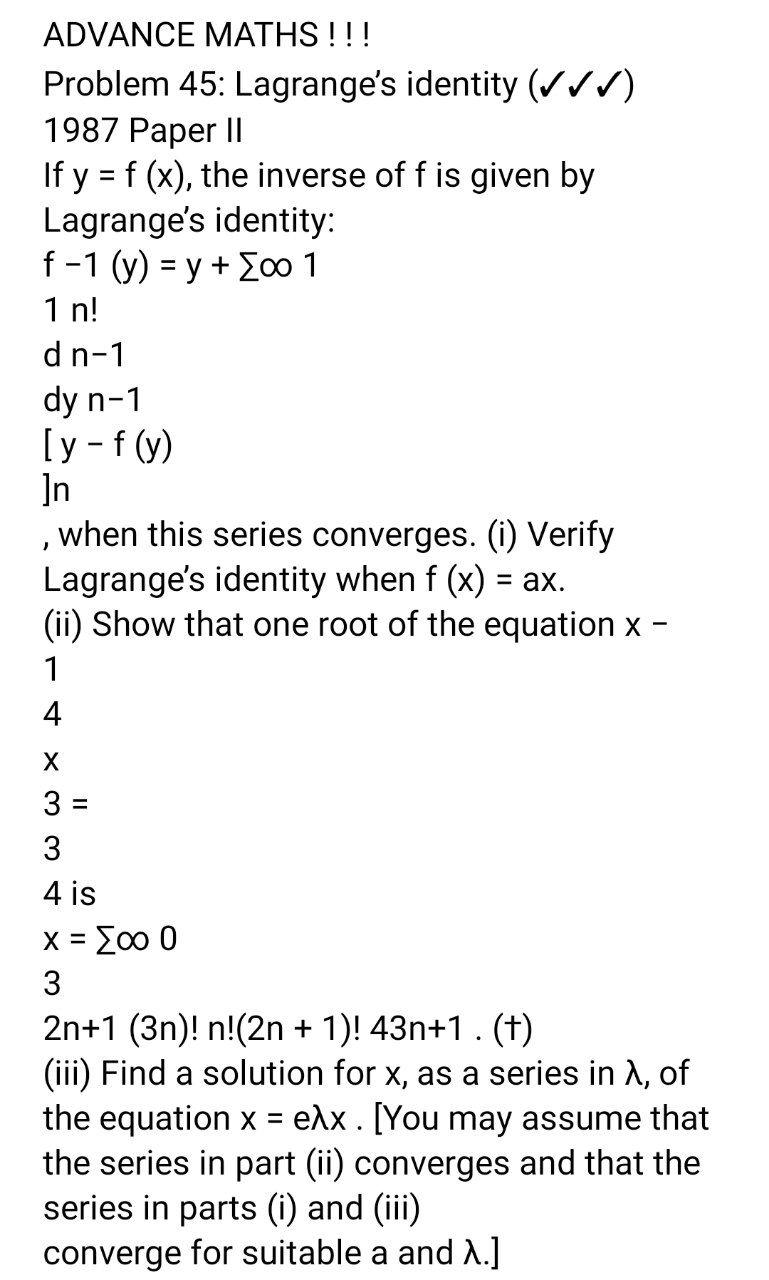 Solved ADVANCE MATHS!!! Problem 45: Lagrange's identity (v | Chegg.com